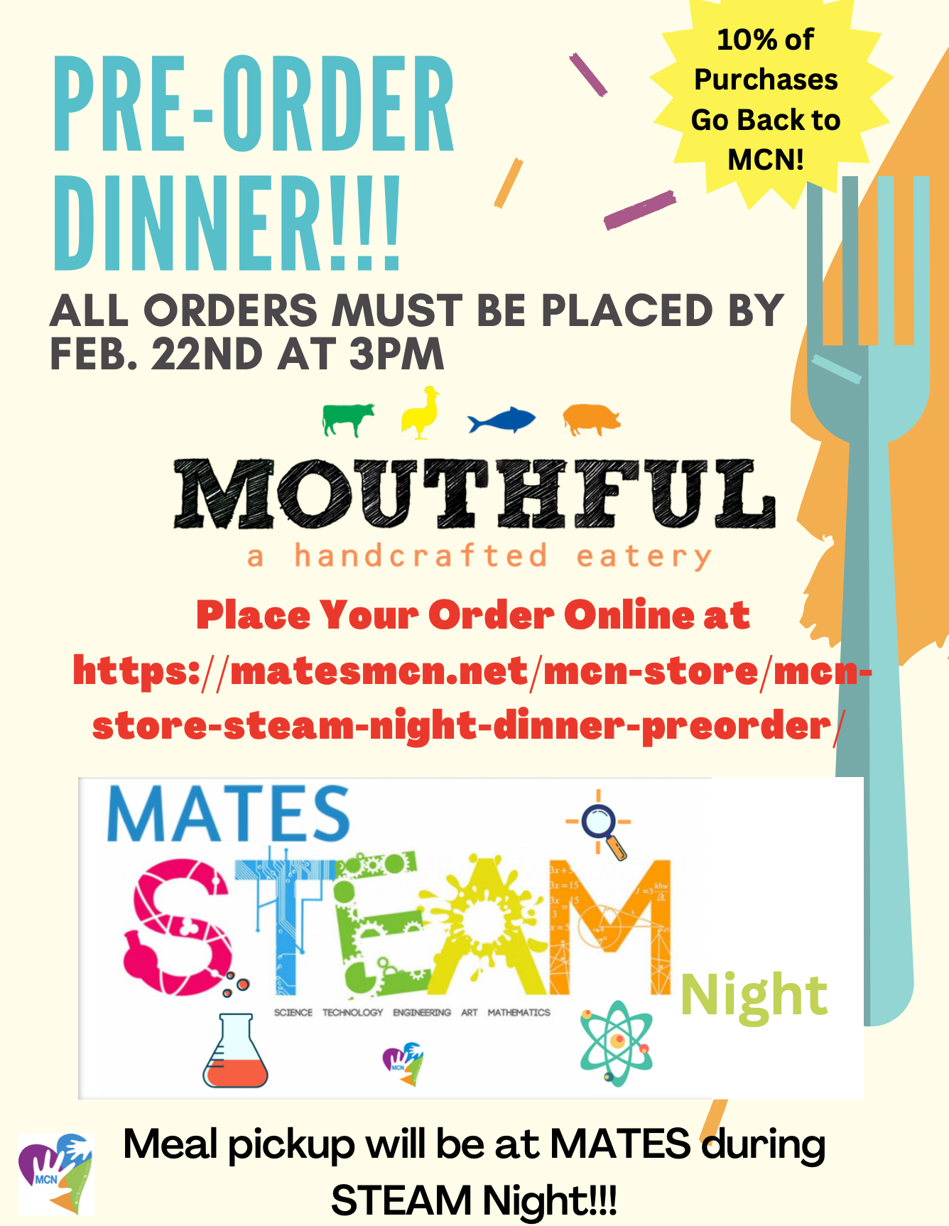 Preorder Your Dinner for STEAM Night! | MATES Community Network